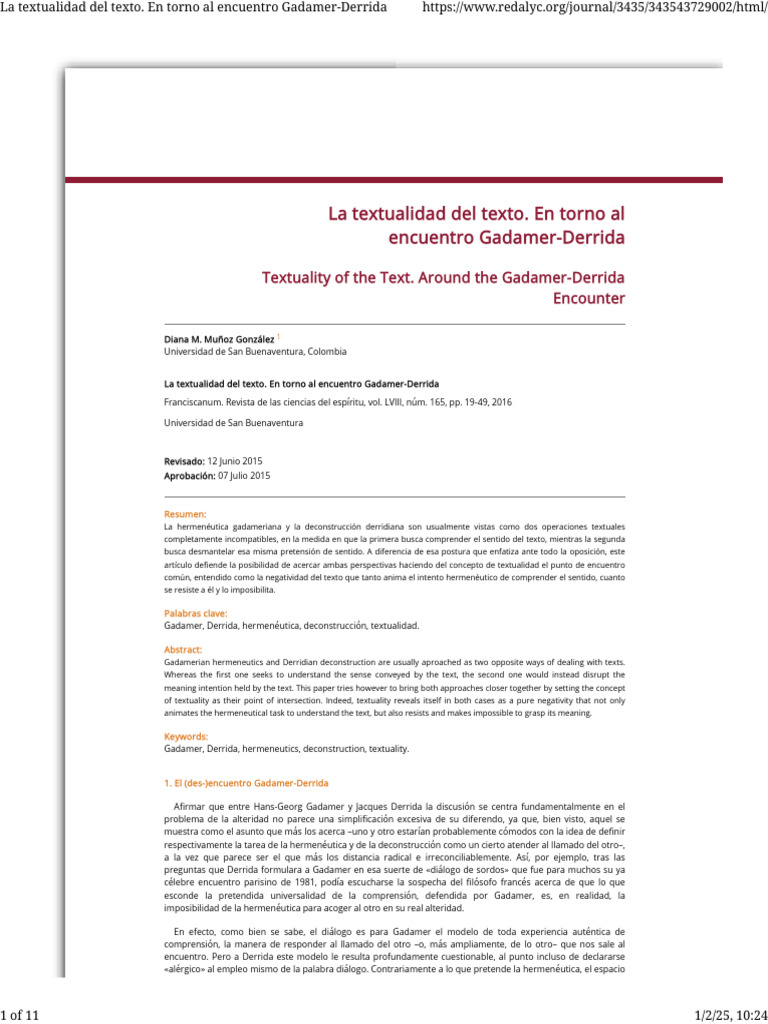 La textualidad del texto. En torno al encuentro Gadamer-Derrida | PDF | Verdad | Hermenéutica
