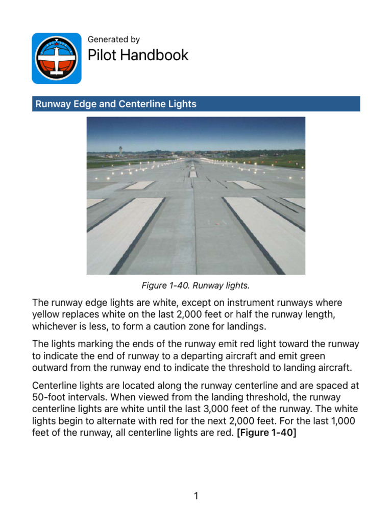 Pilot Handbook Runway Edge and Centerline Lights | PDF