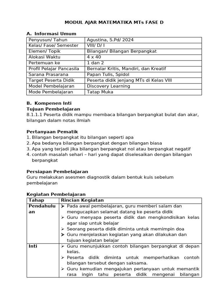 Modul Ajar Bilangan Berpangkat | PDF