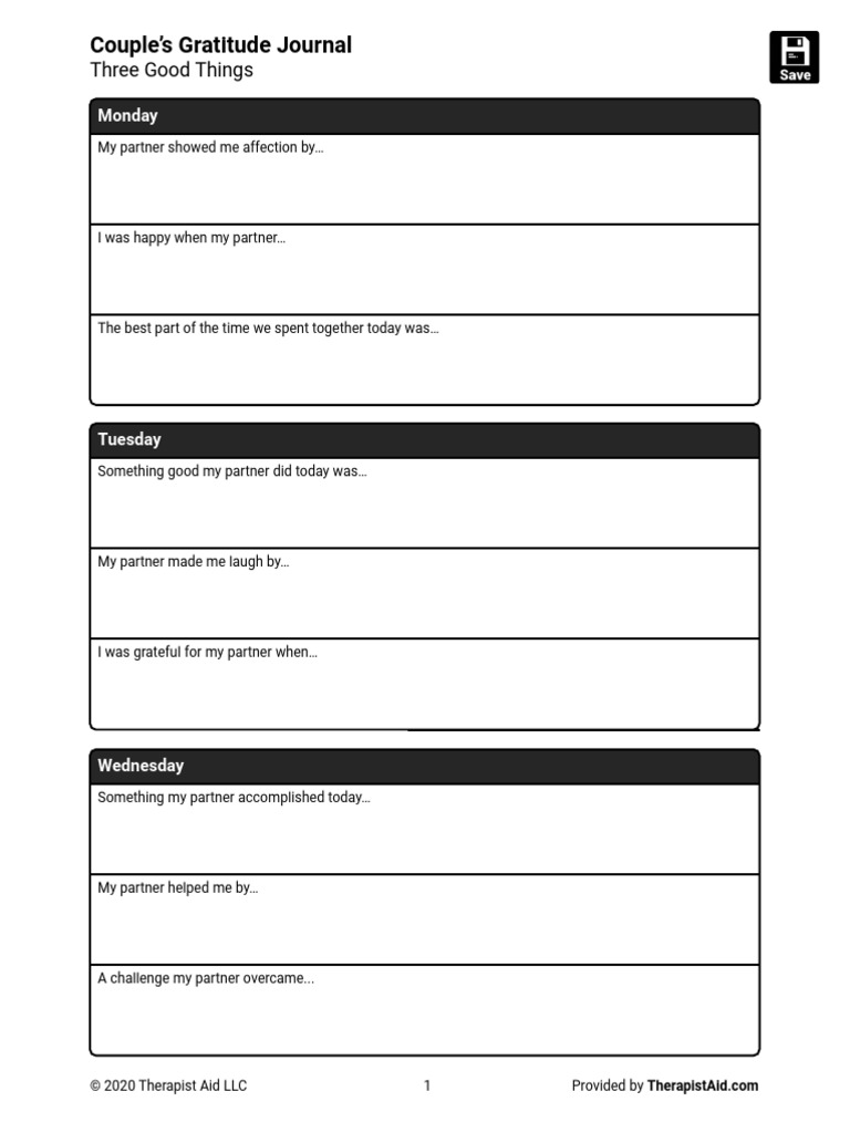 Couples Gratitude Journal Fillable English | PDF