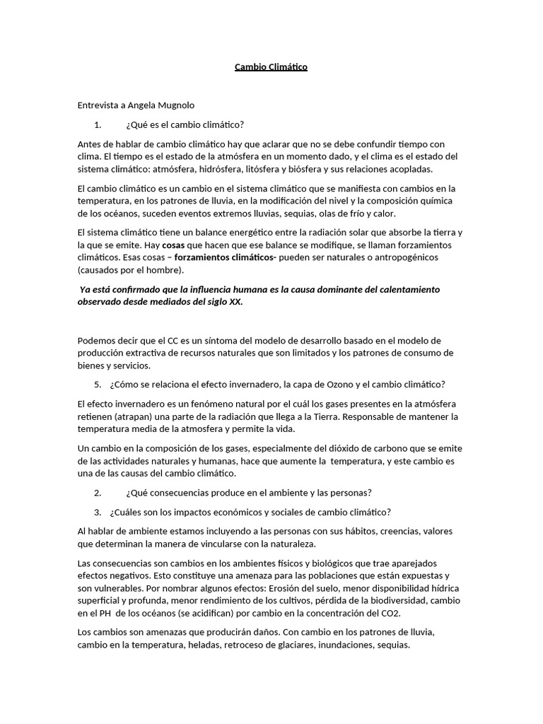 Entrevista A Angela Mugnolo Cambio Climático | PDF | Gases de efecto ...