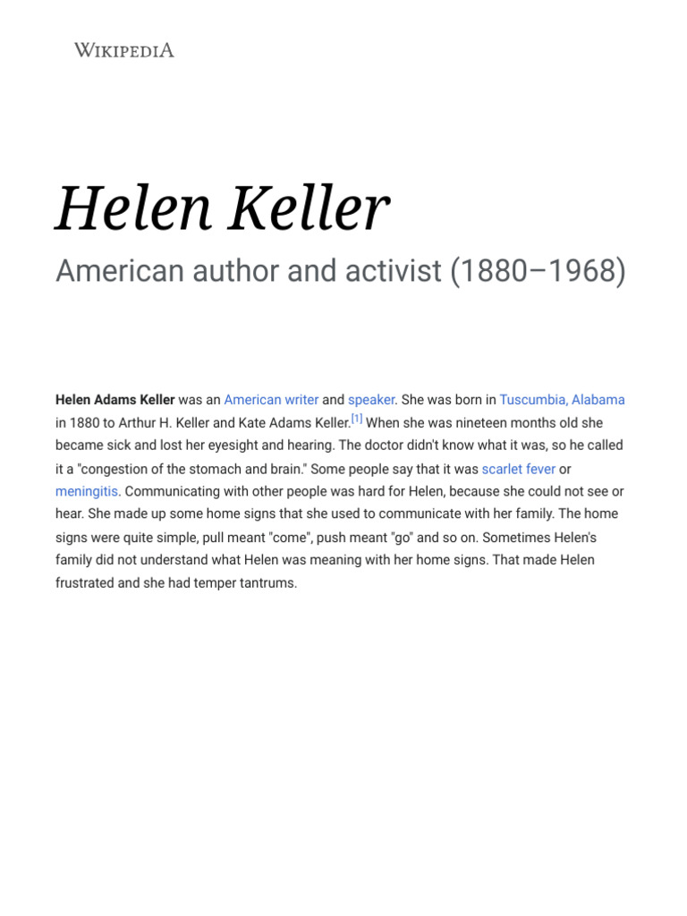 Helen Keller - Simple English Wikipedia, The Free Encyclopedia | PDF ...