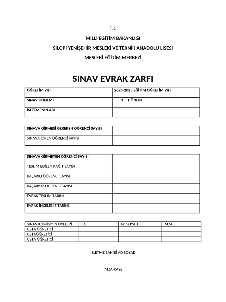 Sinav Evrak Zarfi - Kopya | PDF
