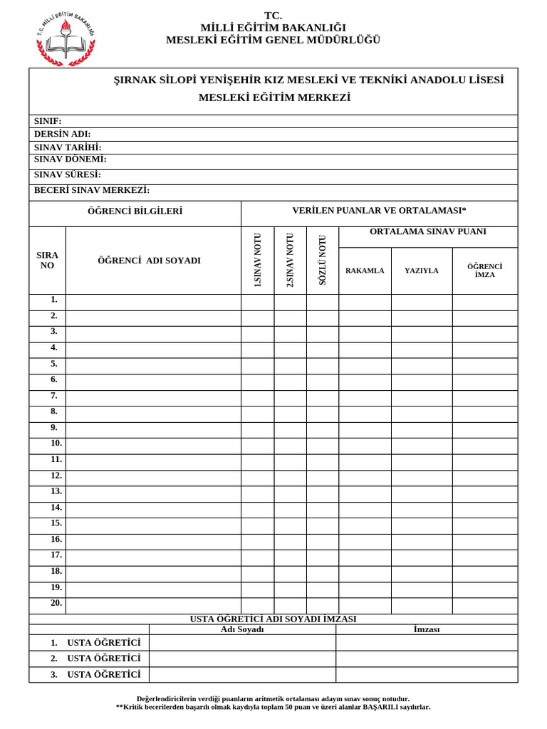 SINAV SONUÇ TUT - Kopya | PDF