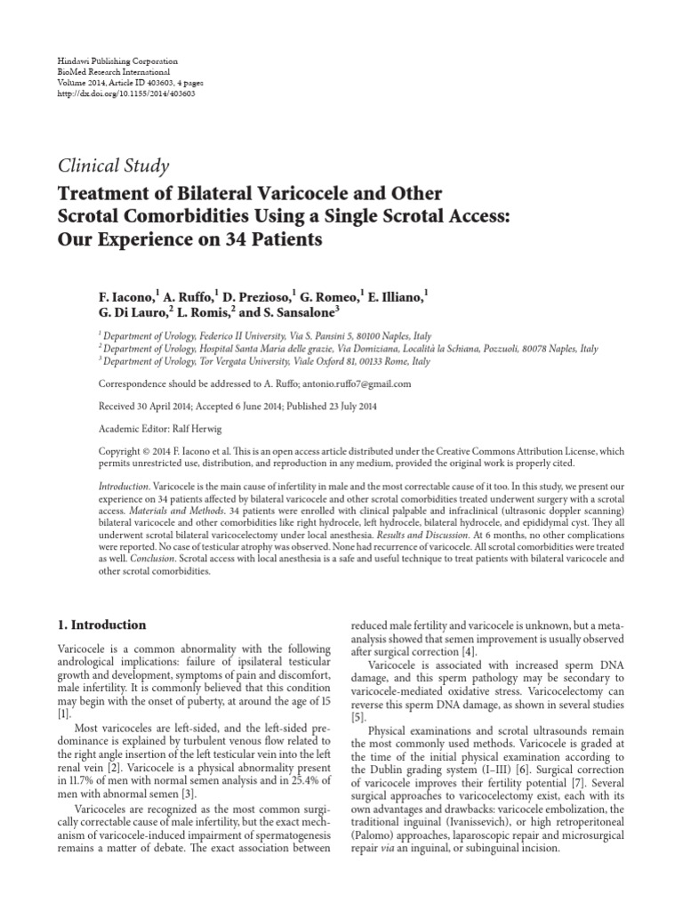 Treatment of Bilateral Varicocele and Other Scrota | PDF | Testicle ...