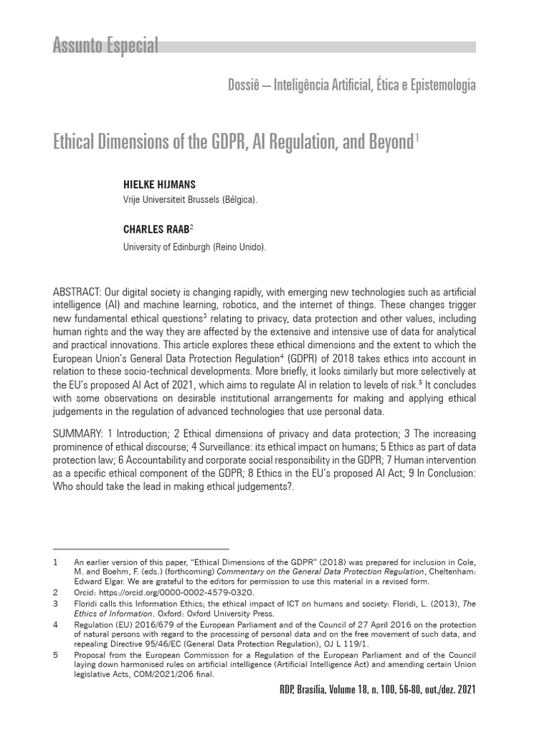Ethical Dimensions of The GDPR AI Regula | PDF | Privacy | Artificial ...
