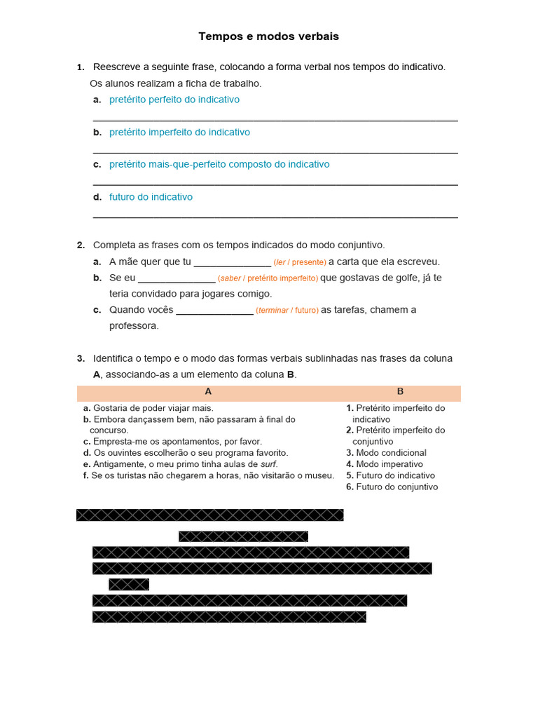 Ficha Portugues 6 Ano Tempo Verbais | PDF