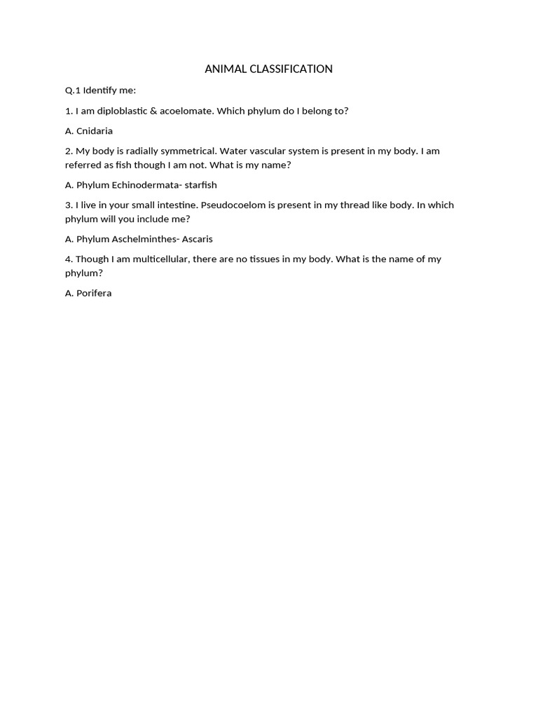 Animal Classification and Phylum Identification | PDF