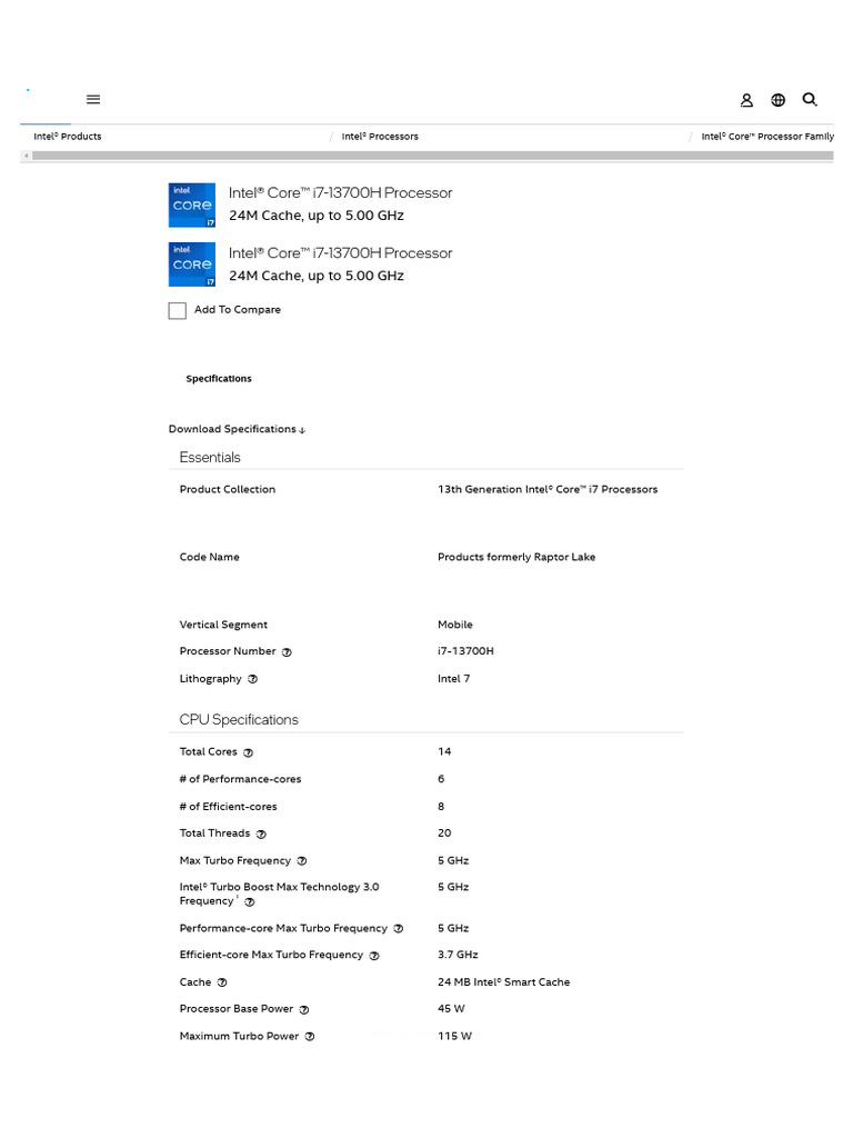 Intel® Core™ I7-13700h Processor | PDF | Computer Hardware | Computer ...