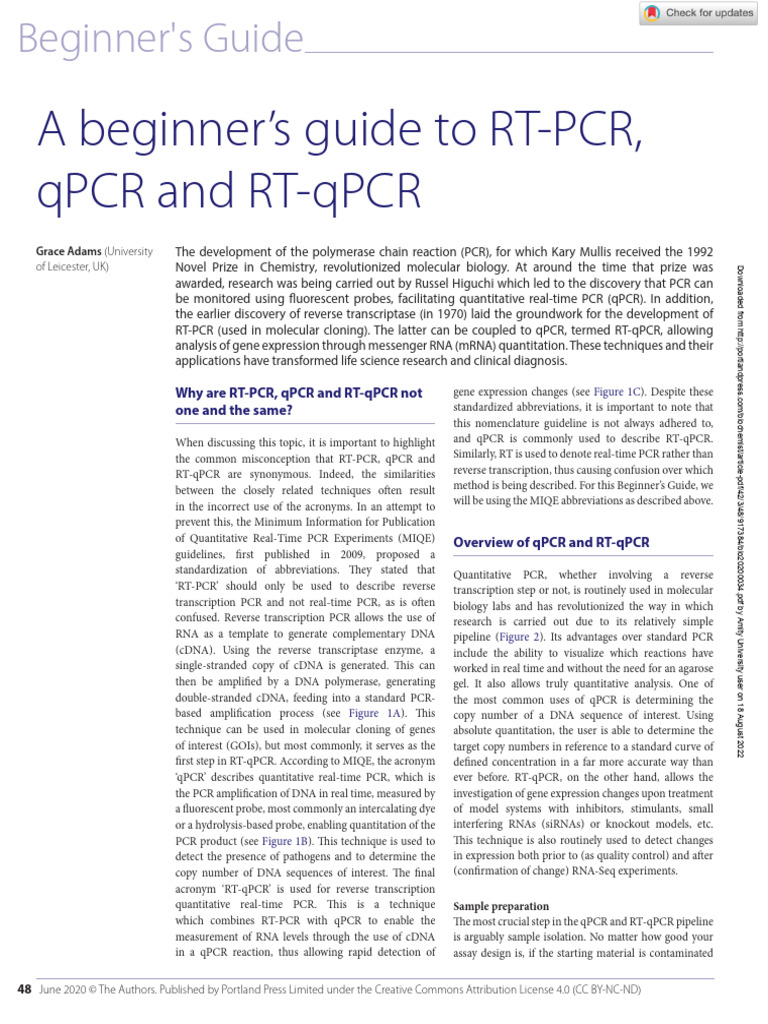 A Beginner's Guide To RT-PCR, QPCR and RT-QPCR | PDF | Real Time ...