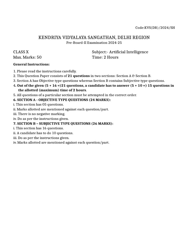 QP - PB-2 - DELHI - Shashi LAta | PDF | Artificial Intelligence | Intelligence (AI) & Semantics