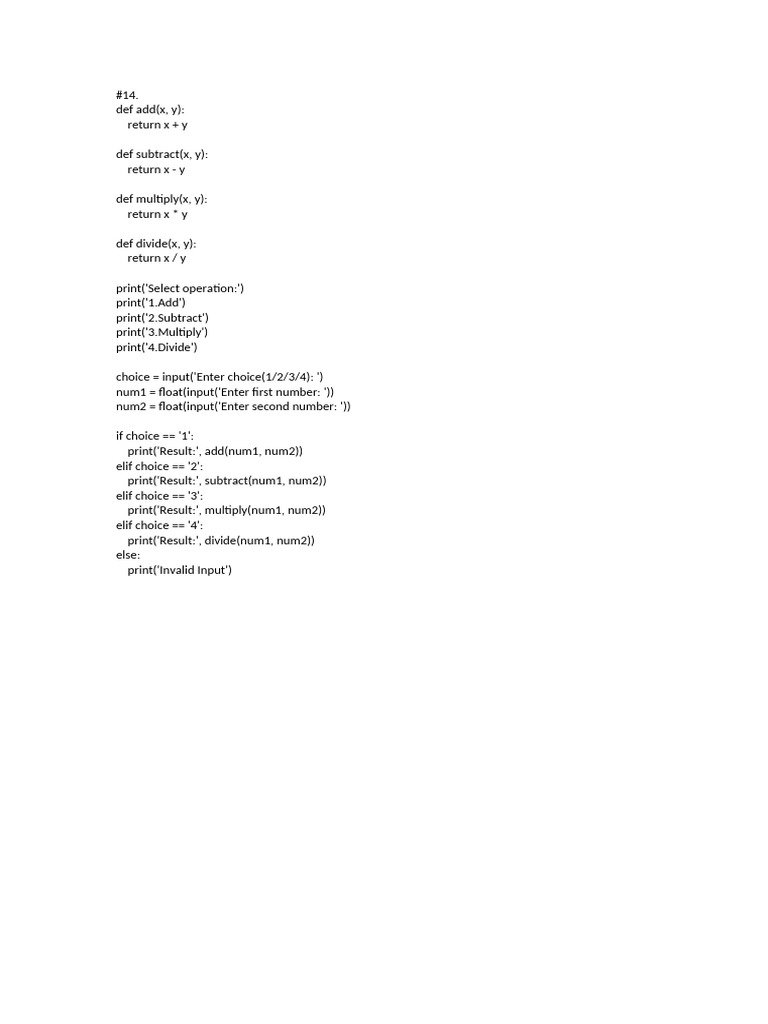 Basic Python Calculator Functions | PDF