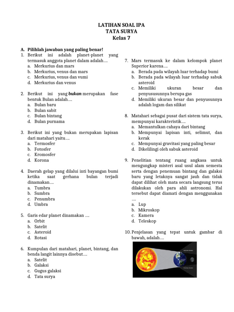 Latihan Soal Ipa - Tata Surya (PG) | PDF