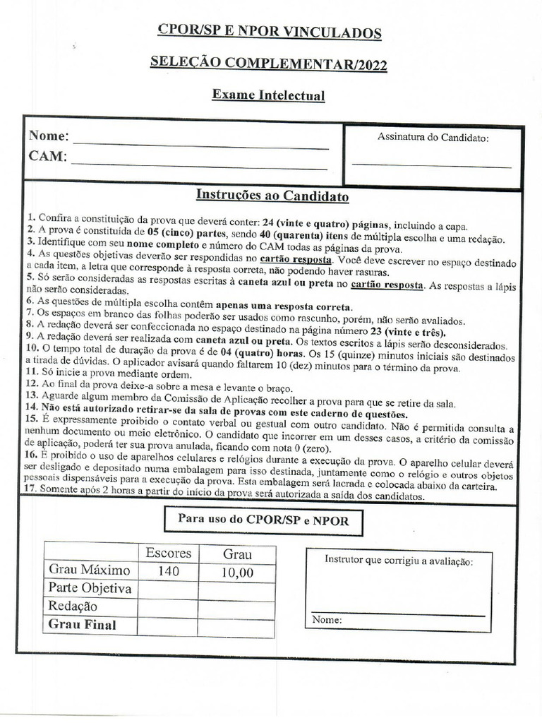 Prova Cpor 2022 PDF | PDF