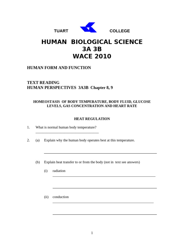 Homeostasis, Temp, Fluids, Glucose, Gases and Cardiac Output | PDF ...