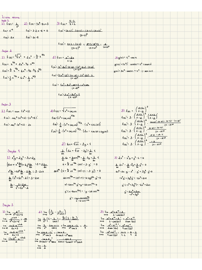 Lista Extra C1 Módulo 2 - Derivadas | PDF