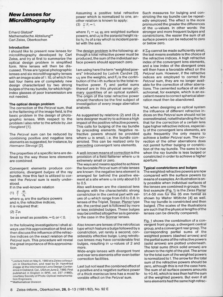 New Lenses For Microlithography Zeiss Inform 1981 82 8 | PDF