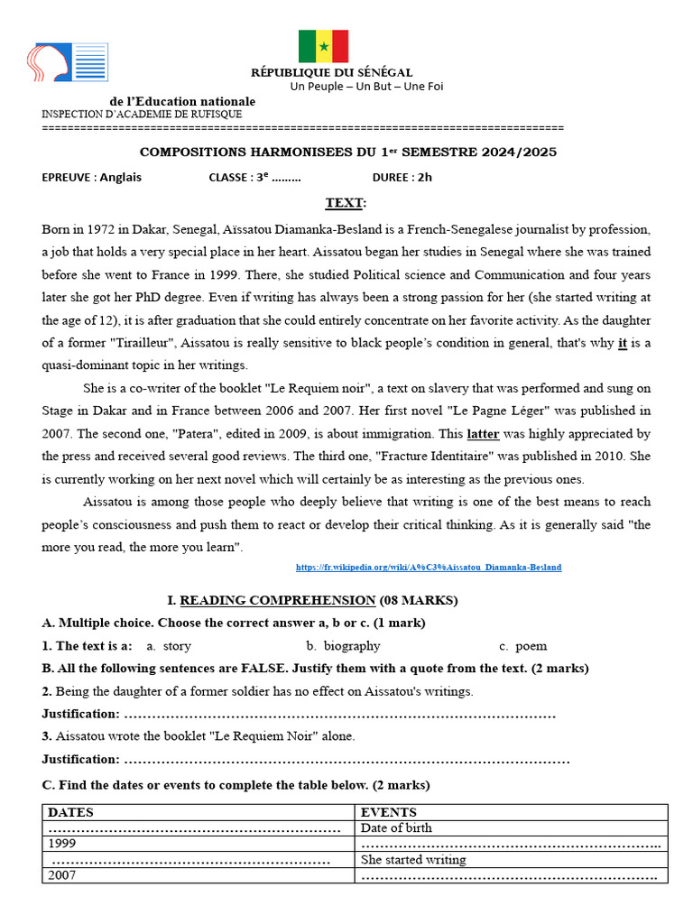 Compo 3e Anglais 1er Semestre | PDF | Human Communication