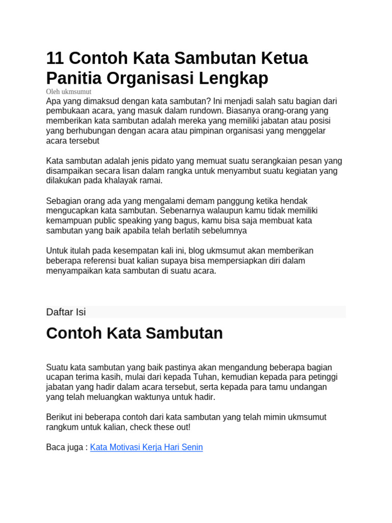 Contoh Kata Sambutan Acara Resmi | PDF
