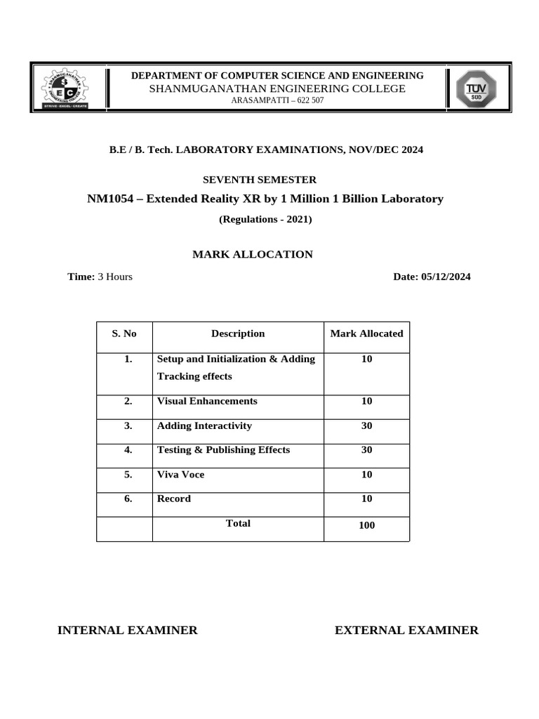 Mark allocation- DBP lab | PDF