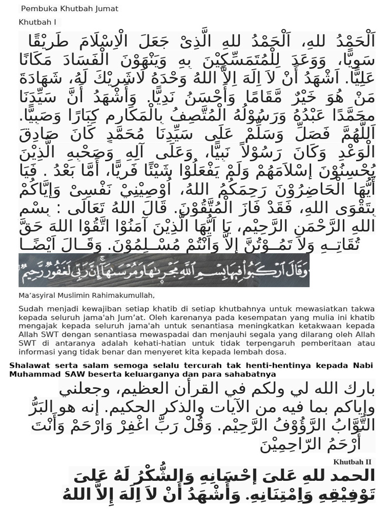 Kata Pembuka Khutbah I Dan II Jumat | PDF