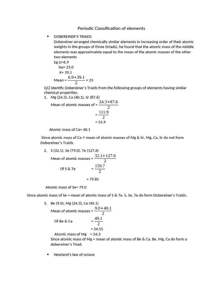 Periodic Classification of Elements | PDF | Periodic Table | Chemical ...
