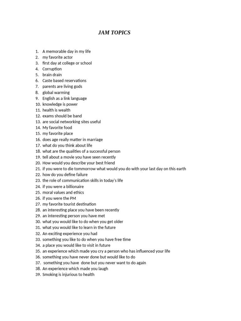 Jam Topics | PDF | Social Psychology