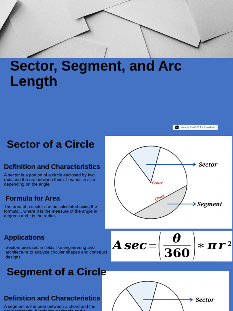 Sector Segment Arc Length | PDF | Area | Circle