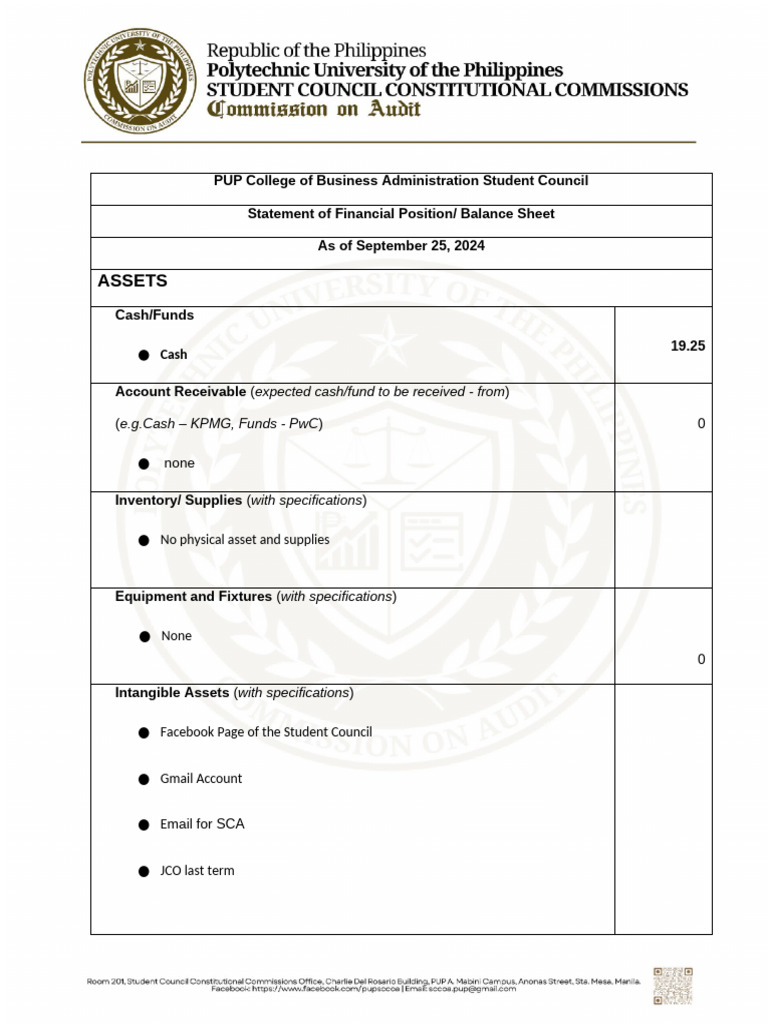 PUP CBA SC - Financial Statements | PDF | Balance Sheet | Accounting