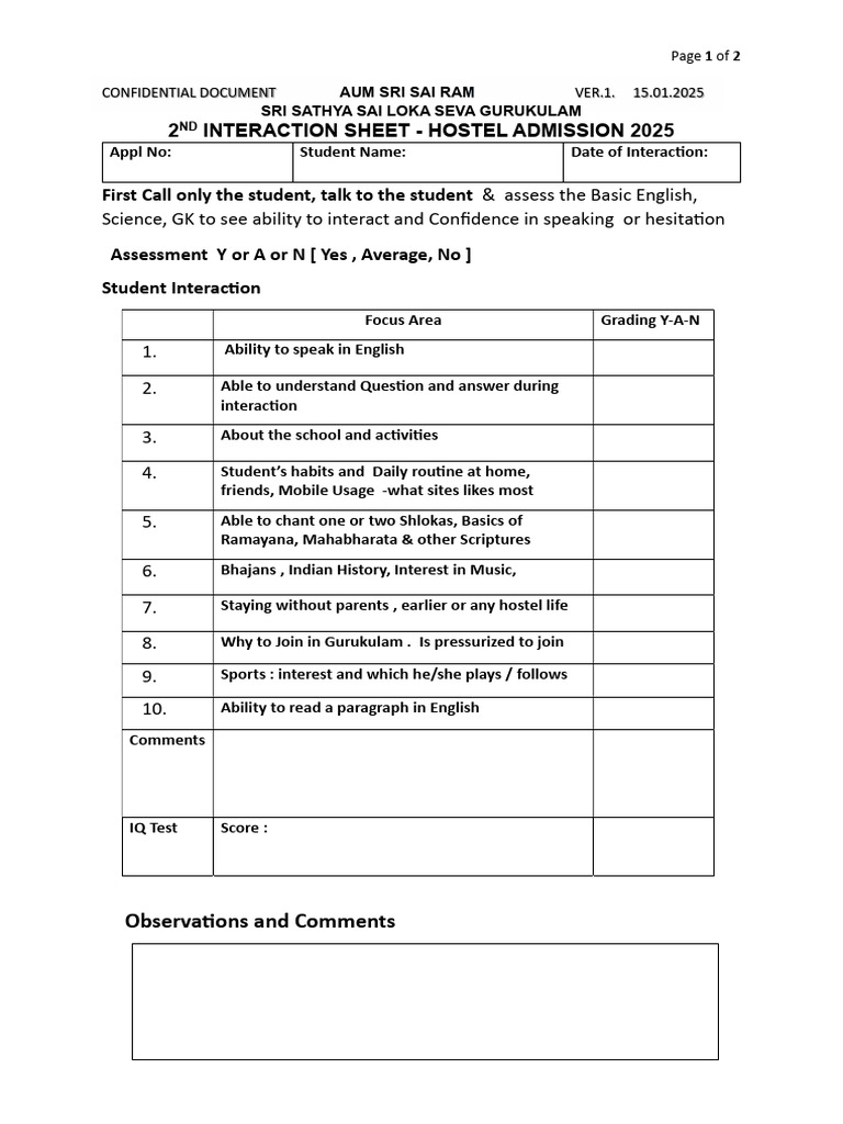 Gurukulam Hostel Admission Interaction 2025 | PDF