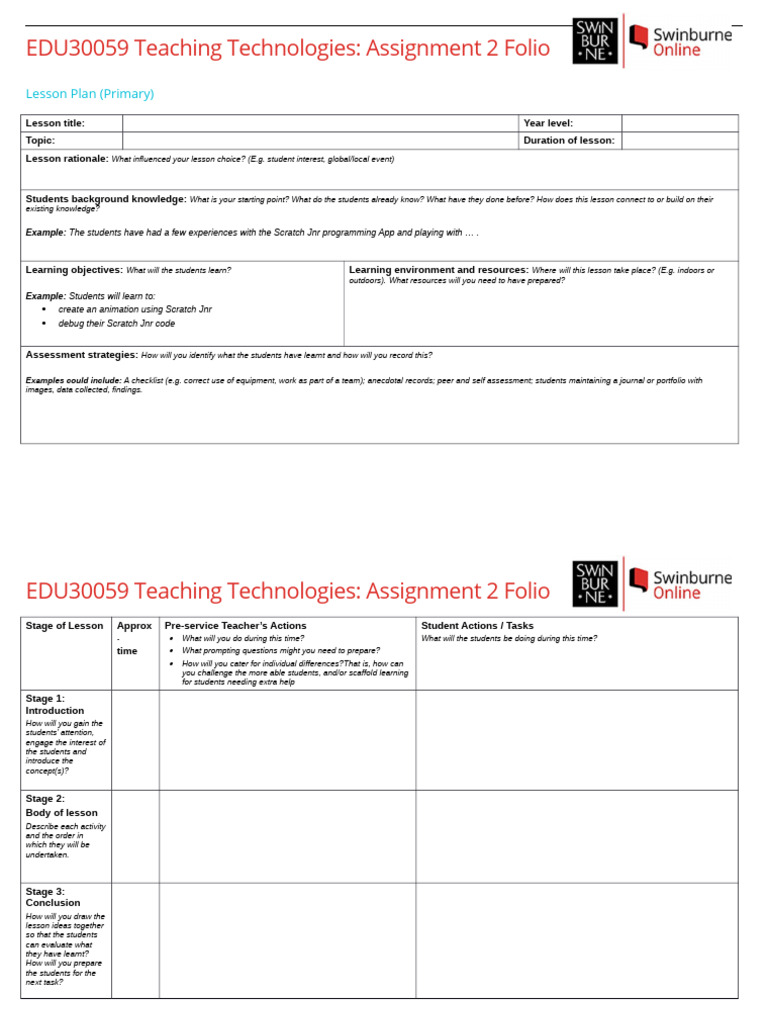 Primary Lesson Plan for Teaching Tech | PDF | Lesson Plan | Cognitive ...