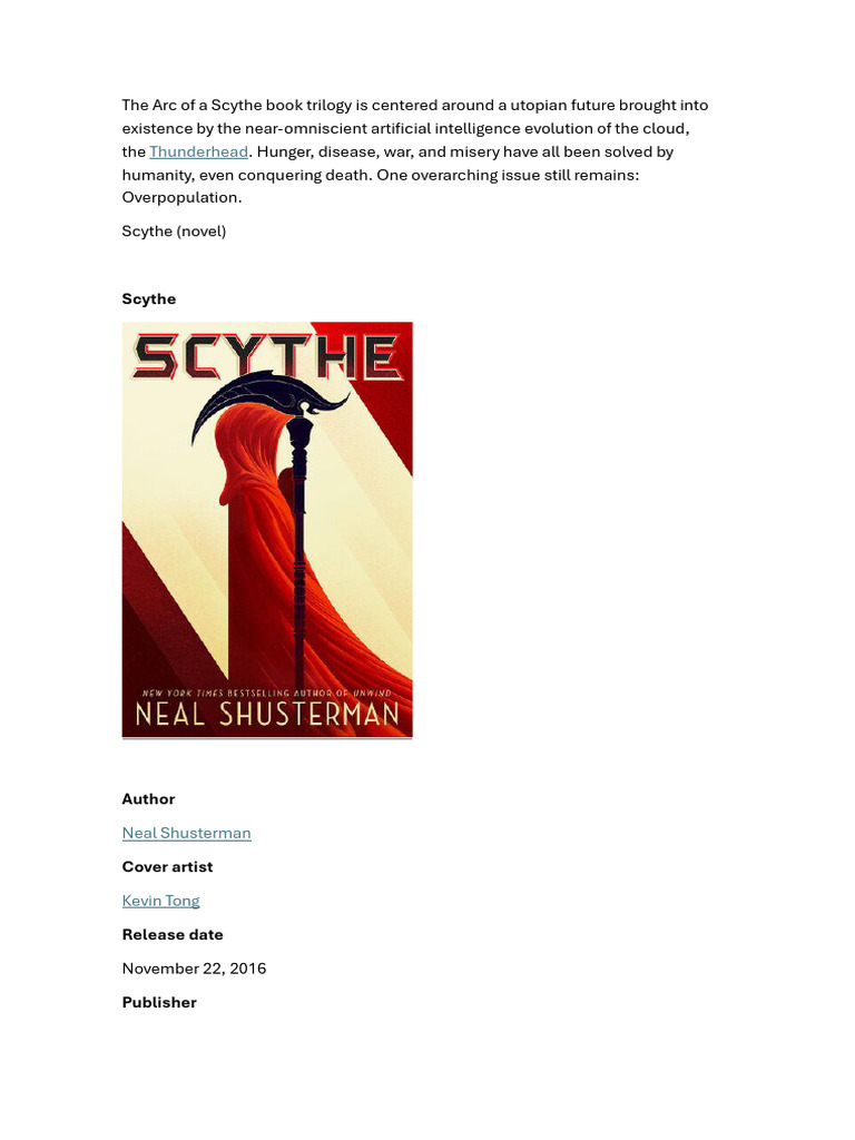 The Arc of A Scythe Book Trilogy Is Centered Around A Utopian Future ...