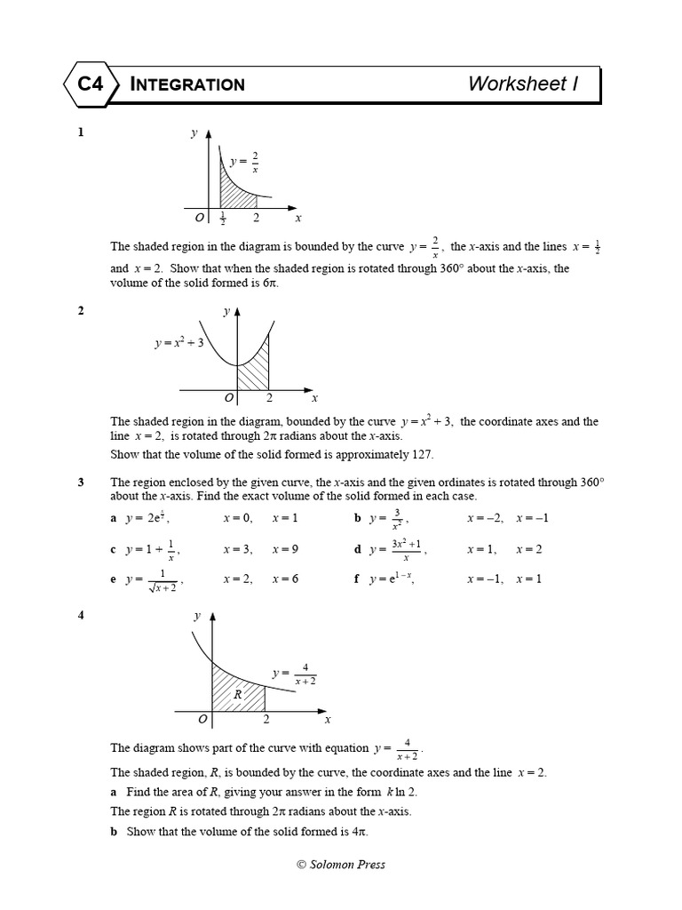 Worksheet I - Volumes of Revolution | PDF | Cartesian Coordinate System ...