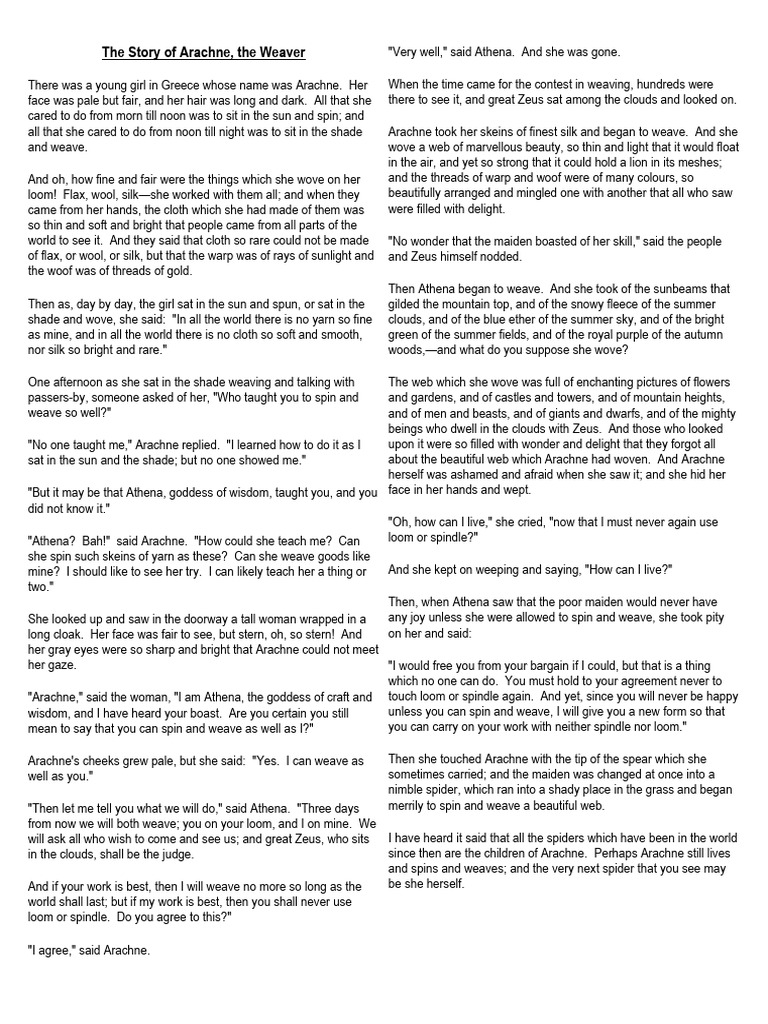 Lesson 2.2 Arachne The Weaver | PDF | Weaving | Athena