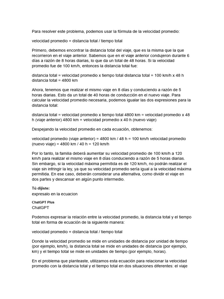 Cálculo de velocidad promedio en viajes | PDF | Velocidad | Física