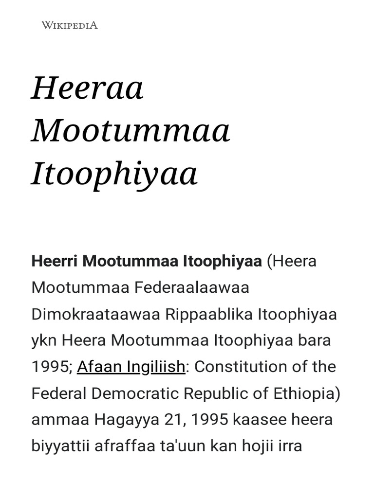 Heeraa Mootummaa Itoophiyaa - Wikipedia | PDF