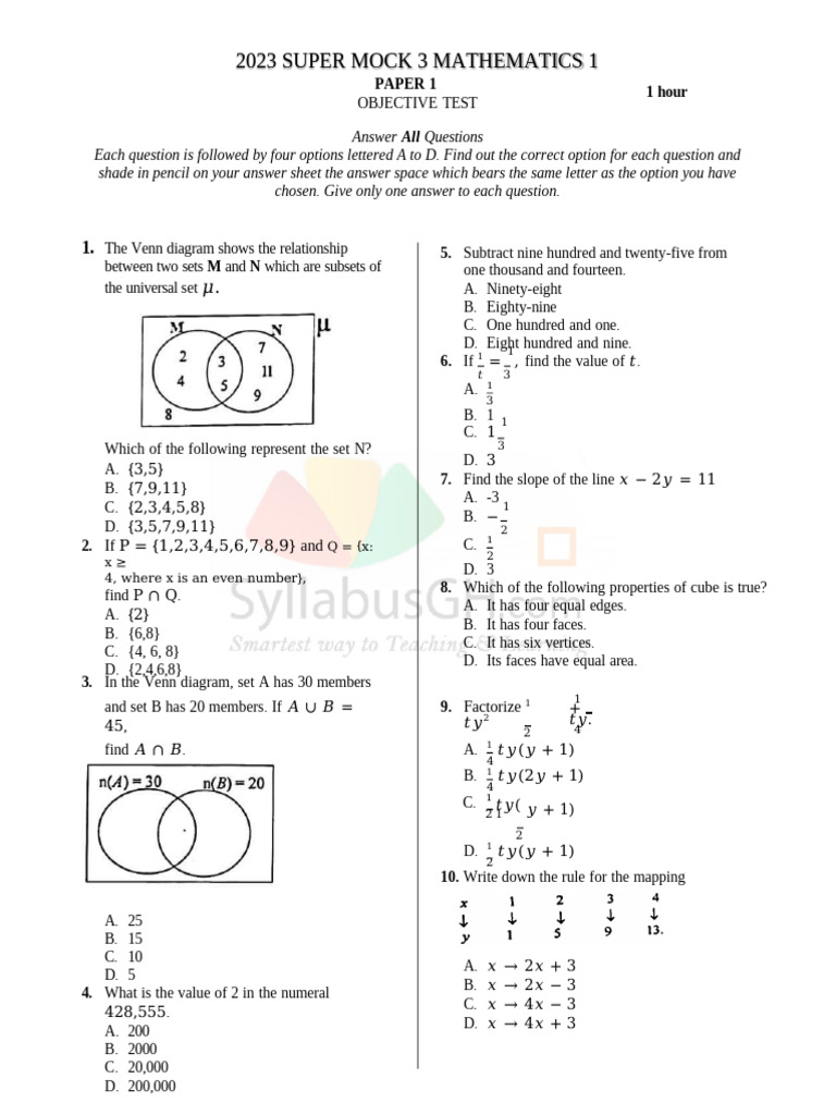 2023 Super Mock Mathematics Exam | PDF | Celsius | Elementary Geometry
