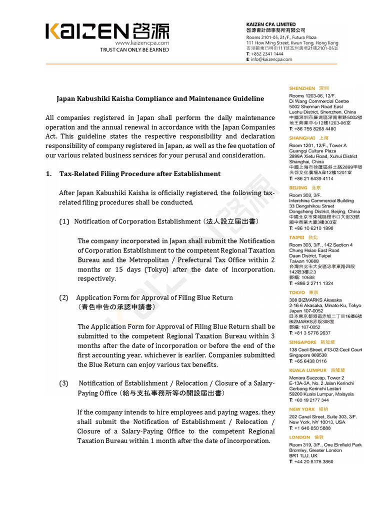 Japan Kabushiki Kaisha Compliance Guide | PDF | Taxes | Corporate Tax