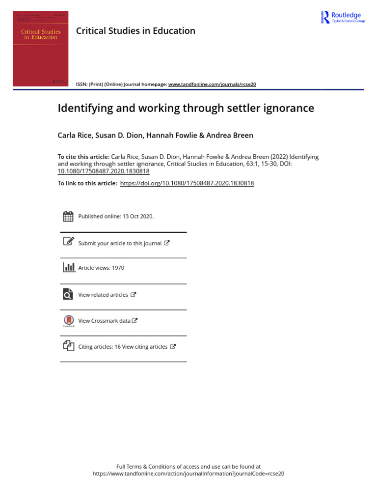 Identifying and Working Through Settler Ignorance | PDF | Knowledge | Storytelling