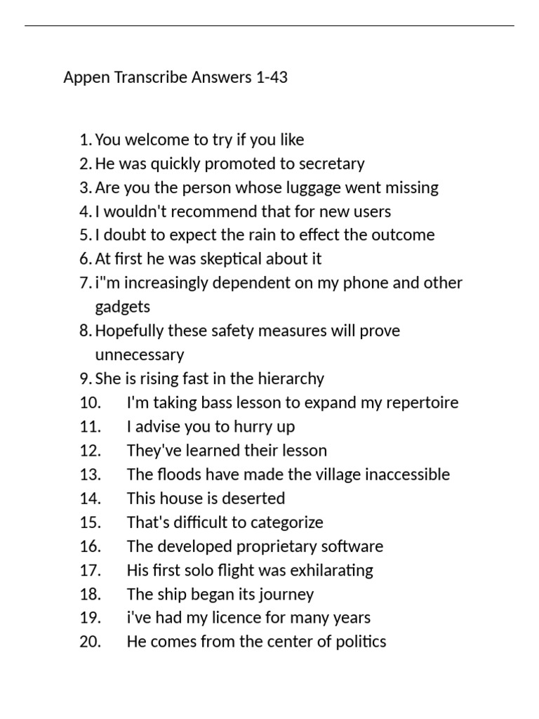Appen Transcribe Answers 1 43 | PDF