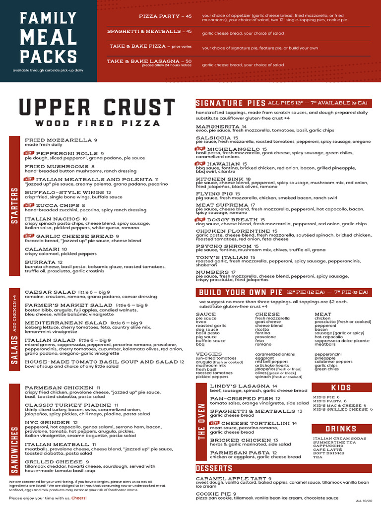 UPP 2020 FoodMenu AllLocations W Family Packs | PDF | Pizza | Pesto