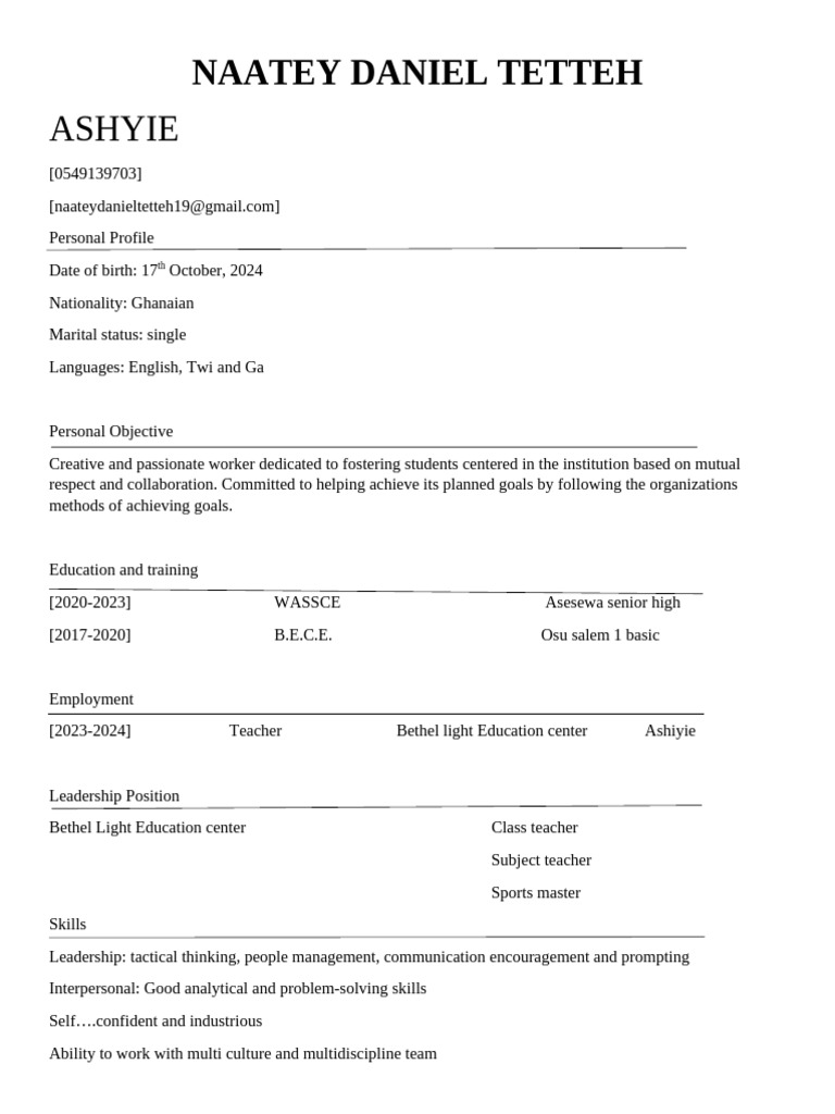 Ghanaian Educator's Profile & Skills | PDF