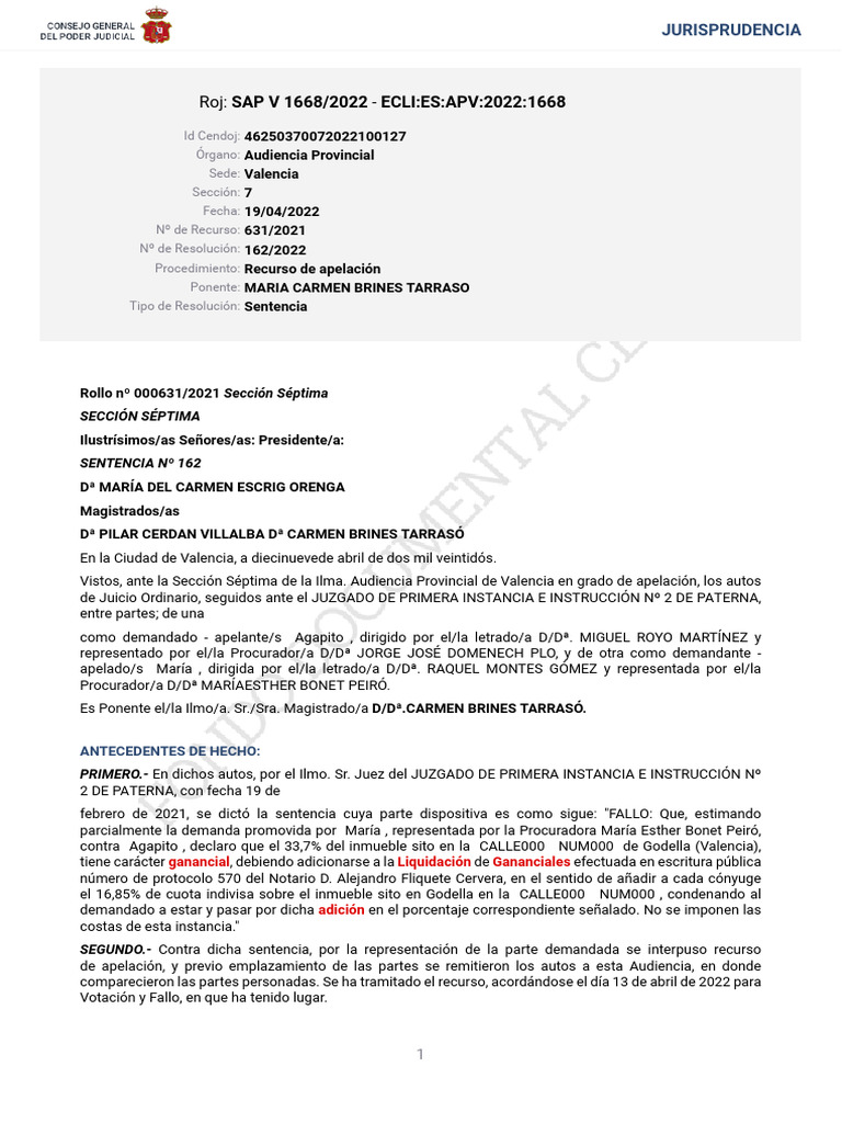 Sap V 1668 2022 | PDF | Hipotecas | Propiedad de la comunidad