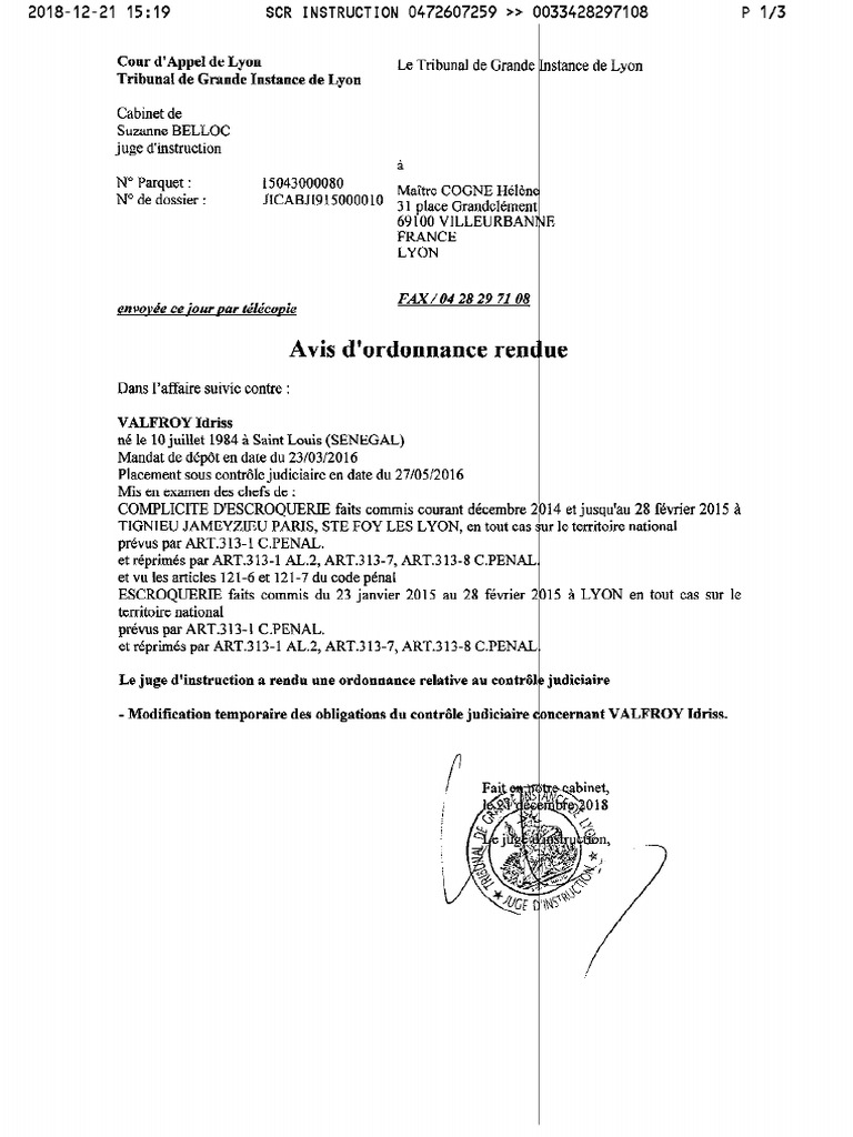 Ordonnance Tribunal | PDF