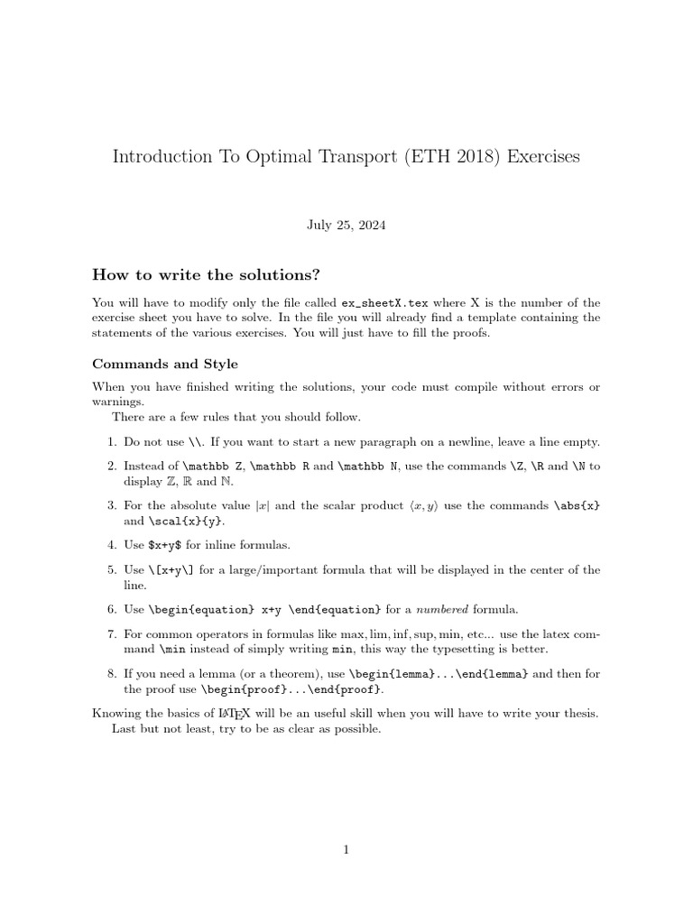 Introduction to Optimal Transport ETH 2018 Exercises | PDF | Measure ...