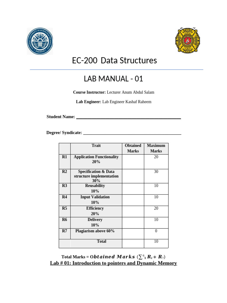 Lab01_DS | PDF | Pointer (Computer Programming) | Computer Data
