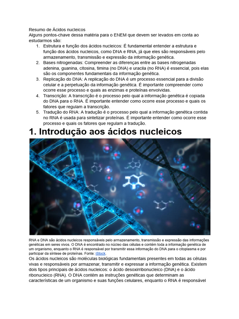 Resumo de Ácidos Nucleicos | PDF | RNA | Ácidos nucleicos