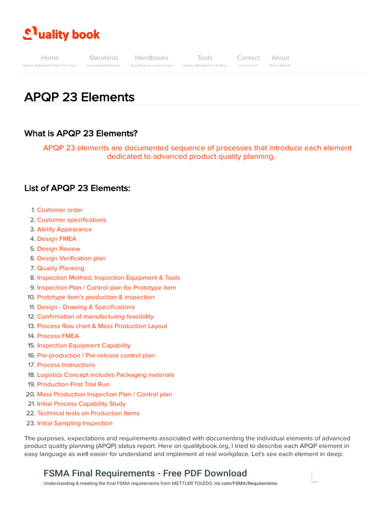 Quality Book APQP 23 Elements | PDF | Specification (Technical Standard) | Verification And ...