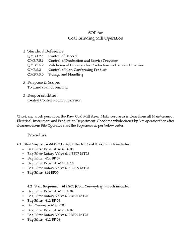 SOP Coal Mill | PDF | Mechanical Engineering | Equipment