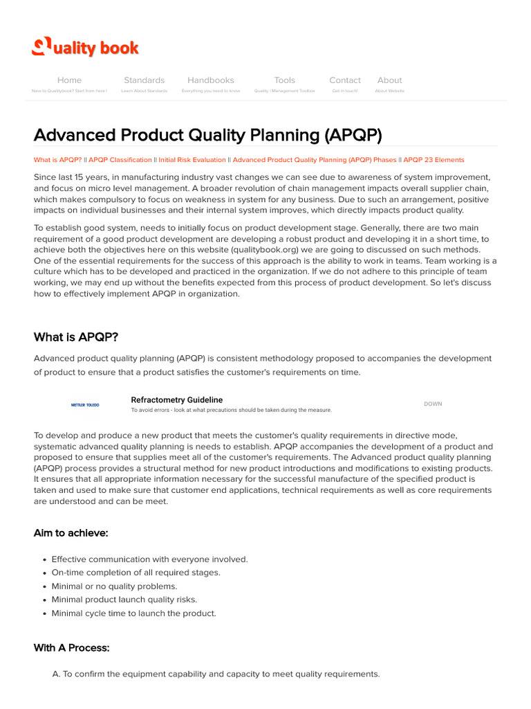 quality book APQP | PDF | Reliability Engineering | Production And Manufacturing